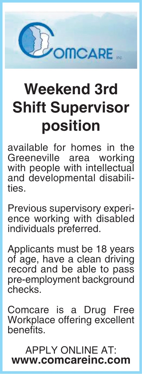 Supervisor Position, Comcare, Inc., Greeneville, TN