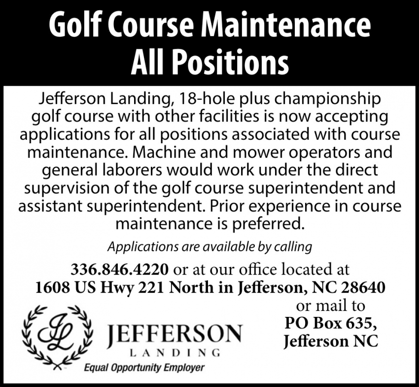Golf Course Maintenance, Jefferson Landing, Jefferson, NC